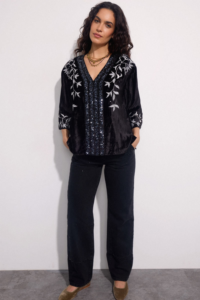 Bibi Embroidered Velvet Top – east.co.uk