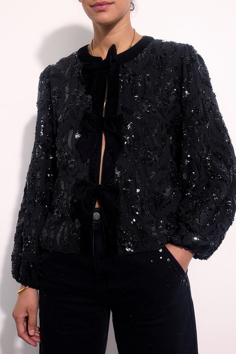 Elinor Velvet Embellished Bow Jacket – east.co.uk