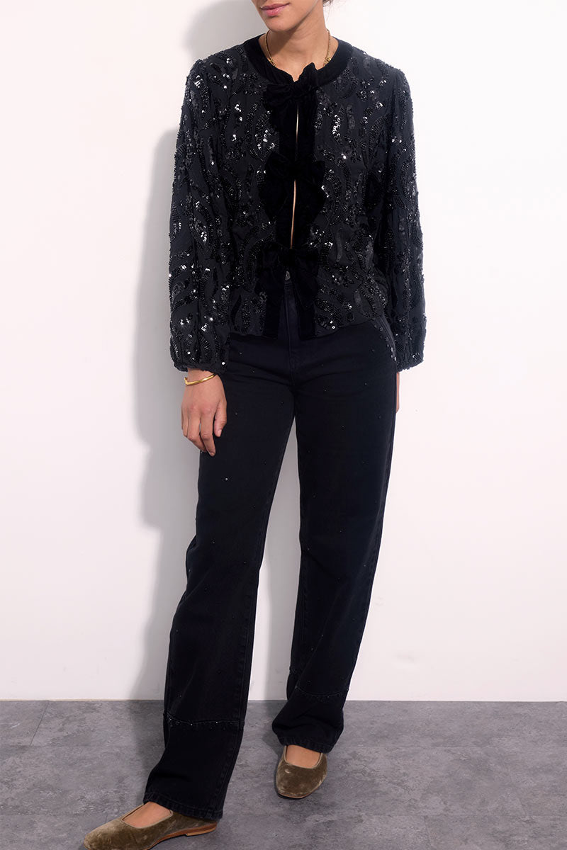 Elinor Velvet Embellished Bow Jacket – east.co.uk